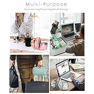 Pencil Case Pen Bag Holder Pouch Large Handle Big Capacity Desk Organizer Storage Marker Box Stationary Makeup Cosmetic Double Zippers for School Office Students Teen (blue)