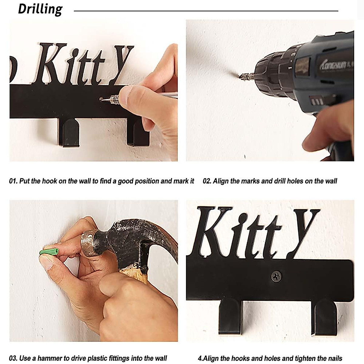 SUPERDANT Cats Metal Key Holder Cat Love Decorative 10 Hook Key Rack Organizer Wall Mounted Entryway Key Belt Umbrella Hooks Personalized Key Hanger Cat Lovers Gift for Wall Decoration