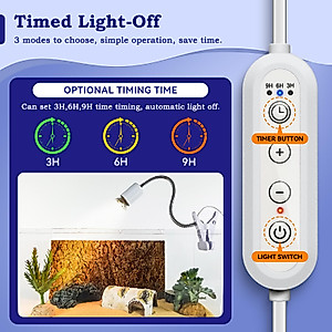 BINANO Timed Heat Lamp with Dual 50W UVB UVA Bulbs for Reptiles, Turtles, Tortoises, and Puppies: Adjustable Heat Switch, 360° Adjustable Angle, Strong Clips, Ideal for Aquarium Tanks and Basking