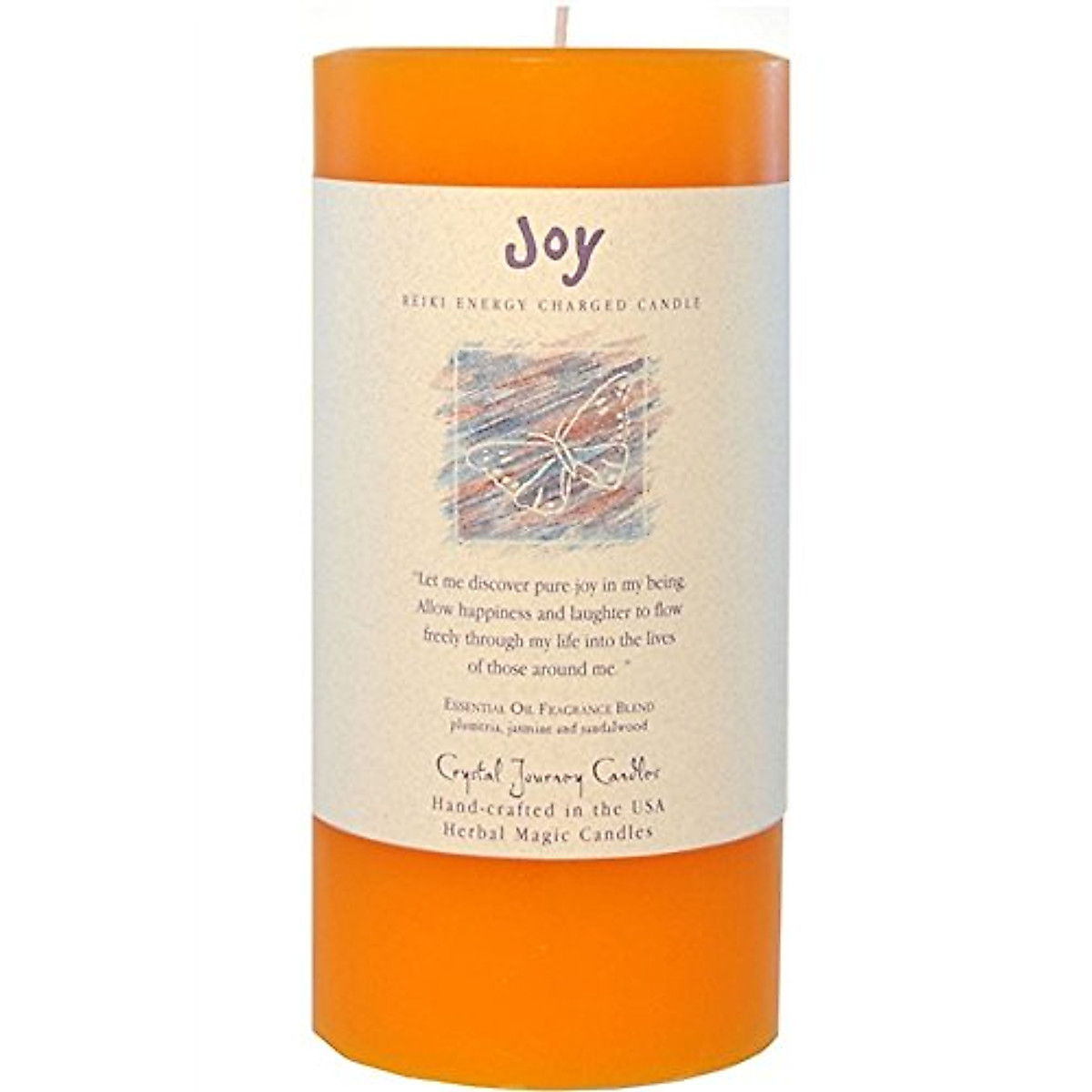 6" x 3" Crystal Journey Herbal Magic Reiki Charged Pillar Candle, Joy