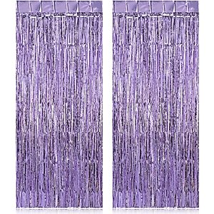 TOTAFAM 2 Pack Fringe Curtains Backdrops, Foil Fringe Curtains, Door Streamers for Birthday Wedding Bridal Shower Holiday Graduation Party Decorations, Photo Booth Backdrops Light Purple