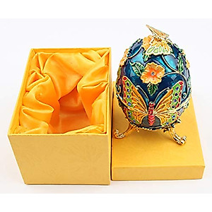SEVENBEES Hand Painted Decorative Faberge Egg Hinged Jewelry Trinket Box Gift for Home Decor