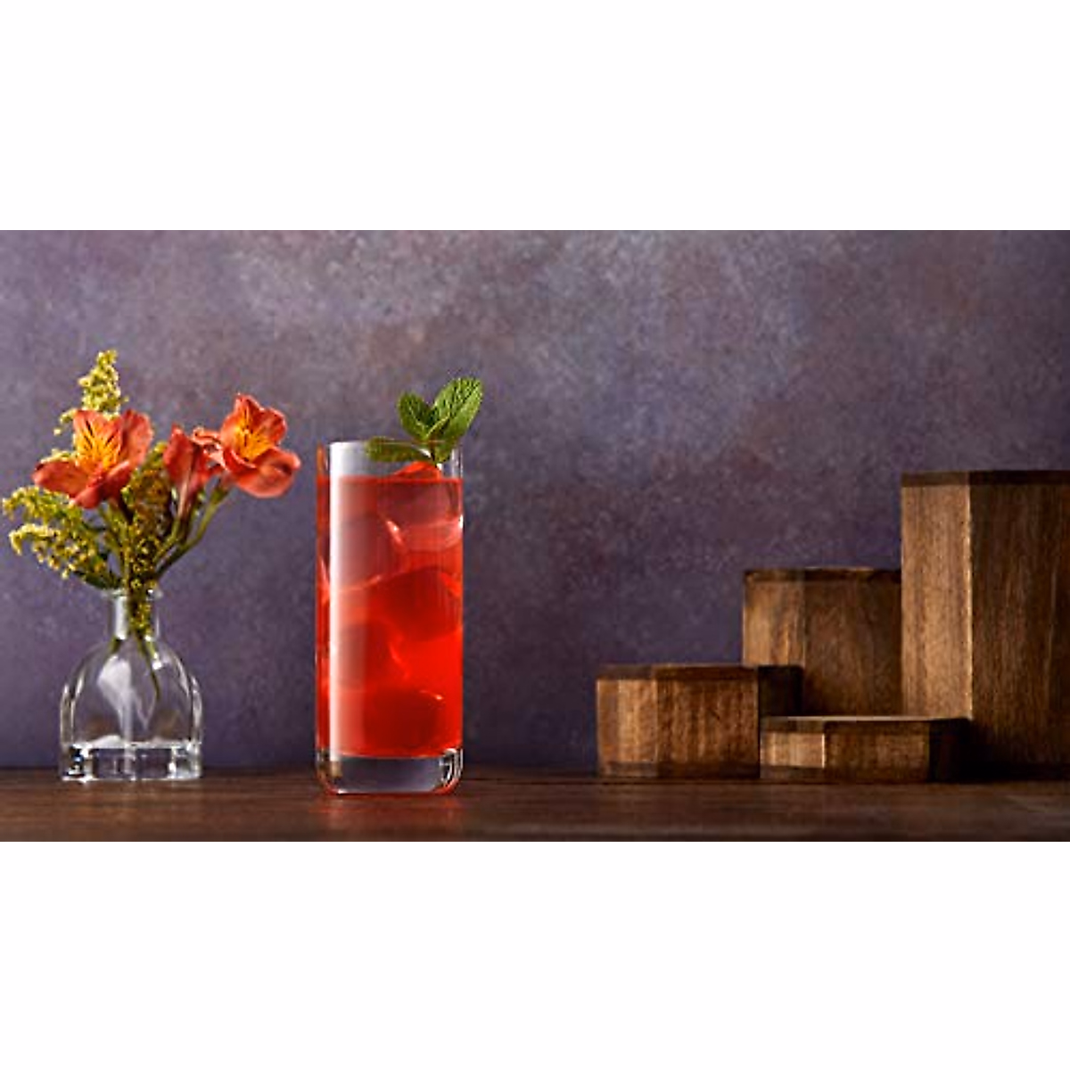 JoyJolt Faye 13oz Highball Glasses, 6pc Tall Glass Sets. Lead-Free Crystal Glass Drinking Glasses. Water Glasses, Mojito Glass Cups, Tom Collins Bar Glassware, and Mixed Drink Cocktail Glass Set