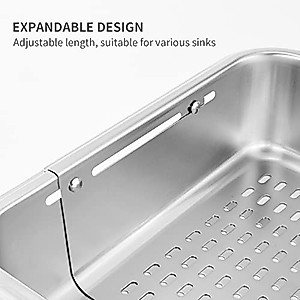 Choxila Extendable Over the Sink Colander Stainless Steel Strainer Basket - Wash Vegetables and Fruits, Drain Cooked Pasta and Dry Dishes - Extendable (8.3 W x 13.2-17.5 L x 3 H)
