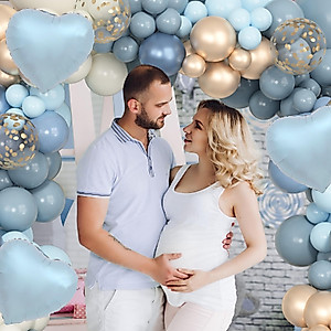 173pcs Dusty Blue Balloons Arch Garland kit, Dusty Baby Blue Sand White Metallic Gold Balloons for Boys Baby Shower Decorations Gender Reveal Wedding Bridal Shower Birthday Party Supplies