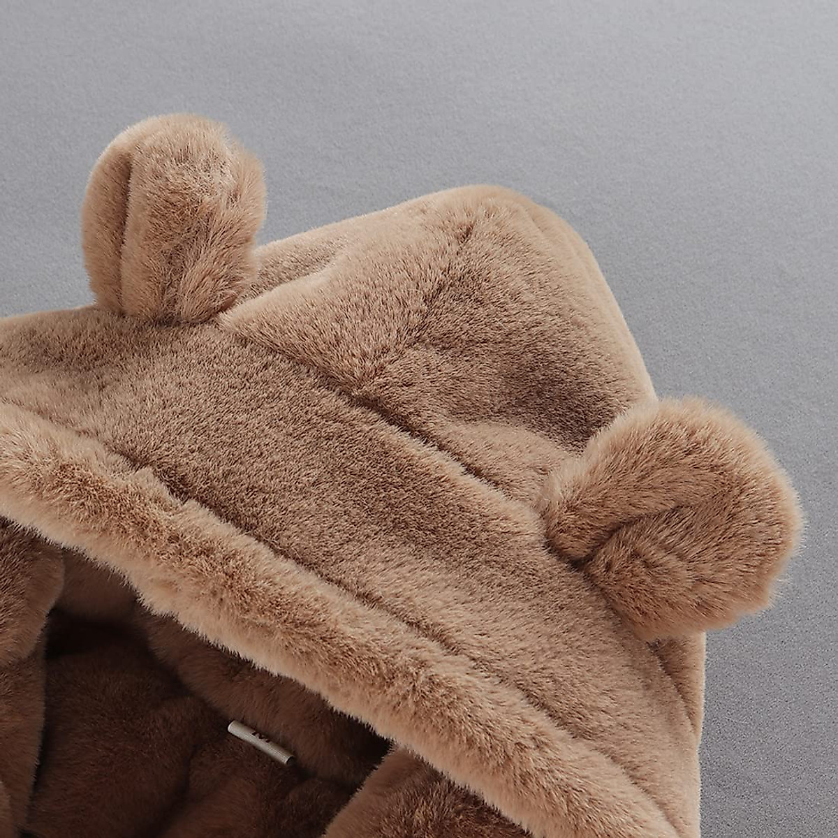 WEONEDREAM Unisex Baby Boys Girls Winter Fur Coat Toddler Puffer Jacket with Hood 6-12M Infant Warm Outfits Pretty Baby Fleece Lined Outerwear(Coffee,80)