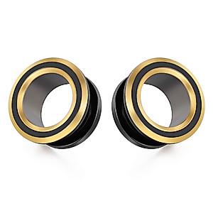 PUNKYOUTH 2PCS 316L Stainless Steel Two-color Screw Tunnel Ear Plug Expander Stretcher Gauge 0G-1"