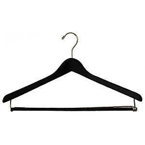 NAHANCO 2217CHPB Extra Thick CONCAVE Suit Hanger, 17", Black Gloss Pant BAR with Chrome Hook (Pack of 40)