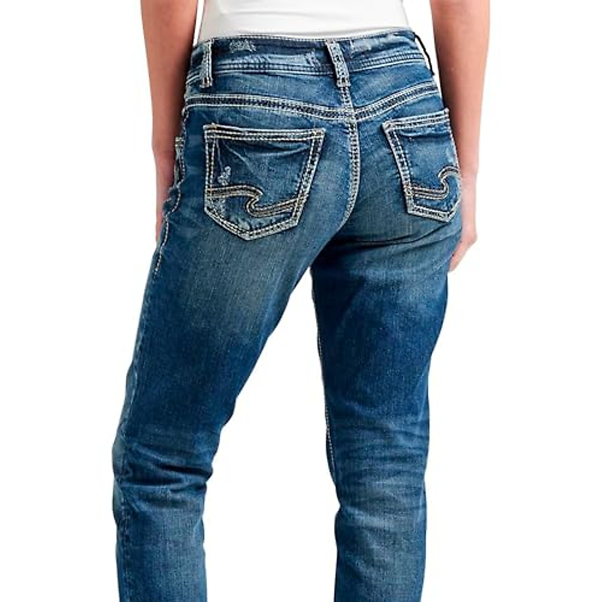 Silver Jeans Co. Women's Plus Size Girlfriend Mid Rise Skinny Jeans, Medium Marble Wash, 18 Plus