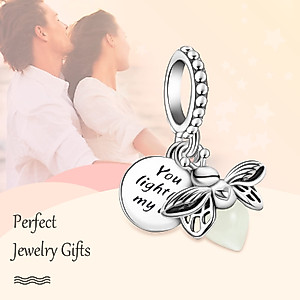 Annmors Jewelry Firefly Charm Glow in the Dark Charm 925 Sterling Silver Dangle for Woman Gifts for Bracelet Necklace