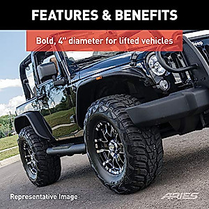 ARIES AL231008 Big Step 4-Inch Round Black Aluminum Nerf Bars, Select Jeep Wrangler JK
