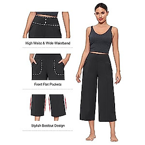 BUBBLELIME Women's Bootleg Yoga Capris Pants High Waist Workout Flare Crop with Pockets - Black_Medium