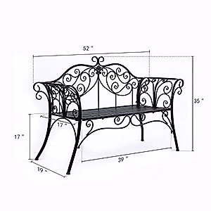 HLC 52" Garden Bench Outdoor Bench Patio Bench for Outdoors Front Porch Furniture Iron Patio Bench Park Benches for Outside