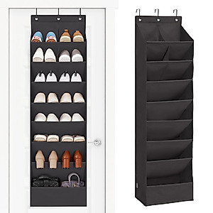 STORAGE MANIAC Over the Door Shoe Organizer Heavy-Duty Large Deep Pocket Hanging Shoe Organizer Shoe Rack Door Closet Shoe Organizer for Wall, Dorm & Narrow Door Storage Shoe Holder Black, 1 Pack
