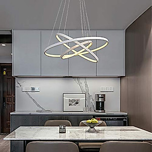 DERALAN Modern Chandelier Lighting Dimmable LED Ceiling Dining Room Chandeliers Contemporary Pendant Lights Fixtures Living Room Hanging 3 Ring Foyer Bedroom Warm White Light White Shade