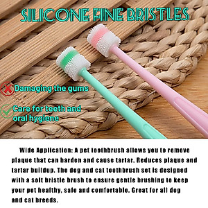 Thinslimer 4 Pack Cat & Dog Toothbrush 360 Degree Cleaning Soft Bristled Brush Dental Care Protect Teeth Deep Pet Tooth Easy to Carry Cleaning Tools for Pet Cat Dogs (Pink+Green)