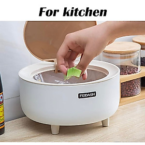 Faubourg Mini Desktop Trash Can | Bathroom Counter Organizor with Push Open Lid | Kitchen Snack Holder | Plastic | for Office Kitchen and Coffee Bar, 0.5 Gallon White