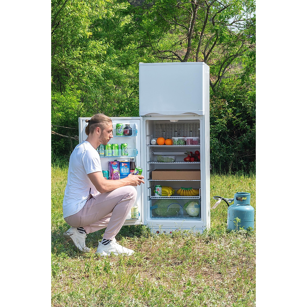 SMETA Propane Refrigerator with Freezer 13.4 cuft Gas Fridge 110v/LPG Dual Ways Top Freezer Top Mount Full Size for Kitchen Garage RV Off-Grid