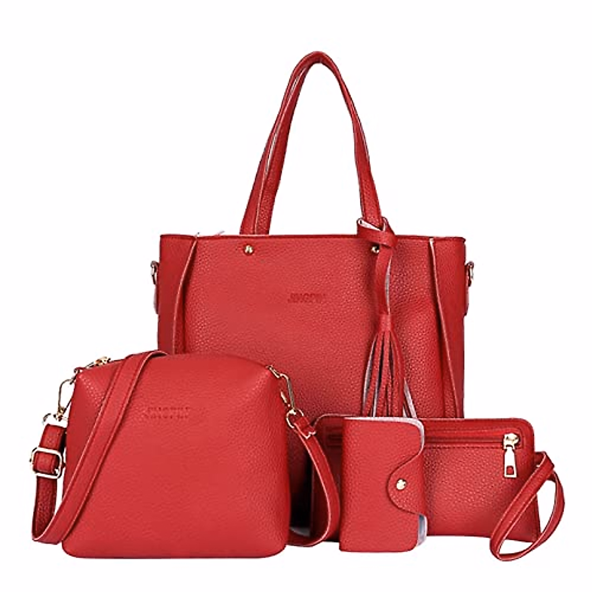 Women Fashion Upgrade Handbags Shoulder Bag Wallet Tote Bag Top Handle Satchel Set 4Pcs, Synthetic Leather Handbags (Red)