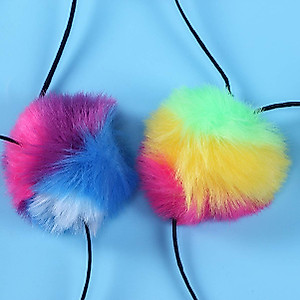 Lurrose 4pcs Colorful Plush Pom Pom Headbands Rainbow Headbands Fluffy Ball Hair Loops Hair Accessories for Christmas Birthday Party