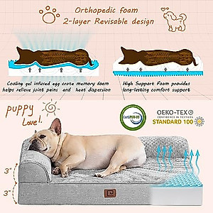 EHEYCIGA Memory Foam Orthopedic Dog Bed for Large Dogs, Waterproof Dog beds with Washable Removable Cover, Cozy Plush Dog Sofa Bed, L Shaped Pet Bed with Waterproof Lining and Nonskid Bottom, Grey