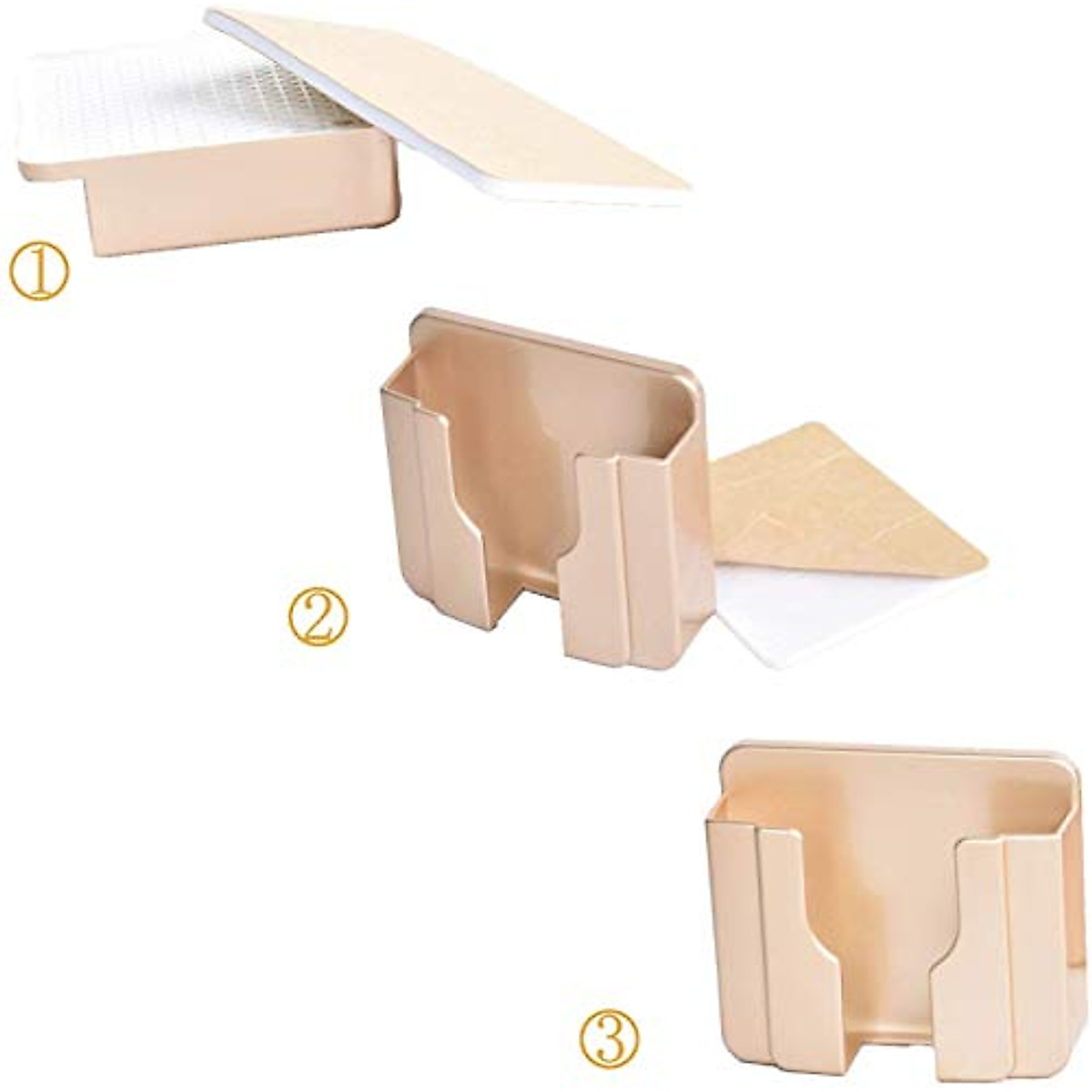 Phone Holder Wall Mounted, Cellphone Stand Charging Holder Bracket Shelf Wall Mount Adhesive Mobile Phone Wall Charger Holder and Remote Control Stand Multipurpose Storage Box (Gold)