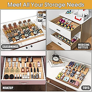 FZFHSJ Spice Rack, 4-Tier Large Capacity Insert Spice Organizer for Cabinet Kitchen Drawer Bamboo