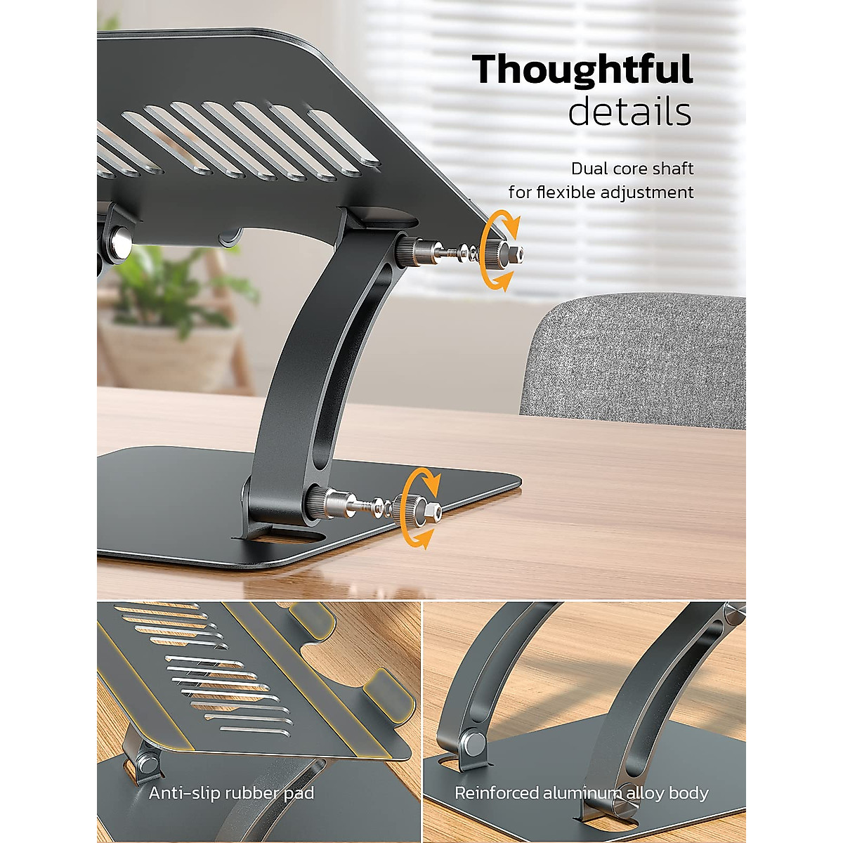 Nulaxy Adjustable Laptop Stand for Desk, Ergonomic Portable Laptop Stand Up to 10.6" with Heat-Vent, Laptop Riser Supports Upto 11Lbs, Compatible with MacBook Pro All Laptops 11-15.7"(Grey)