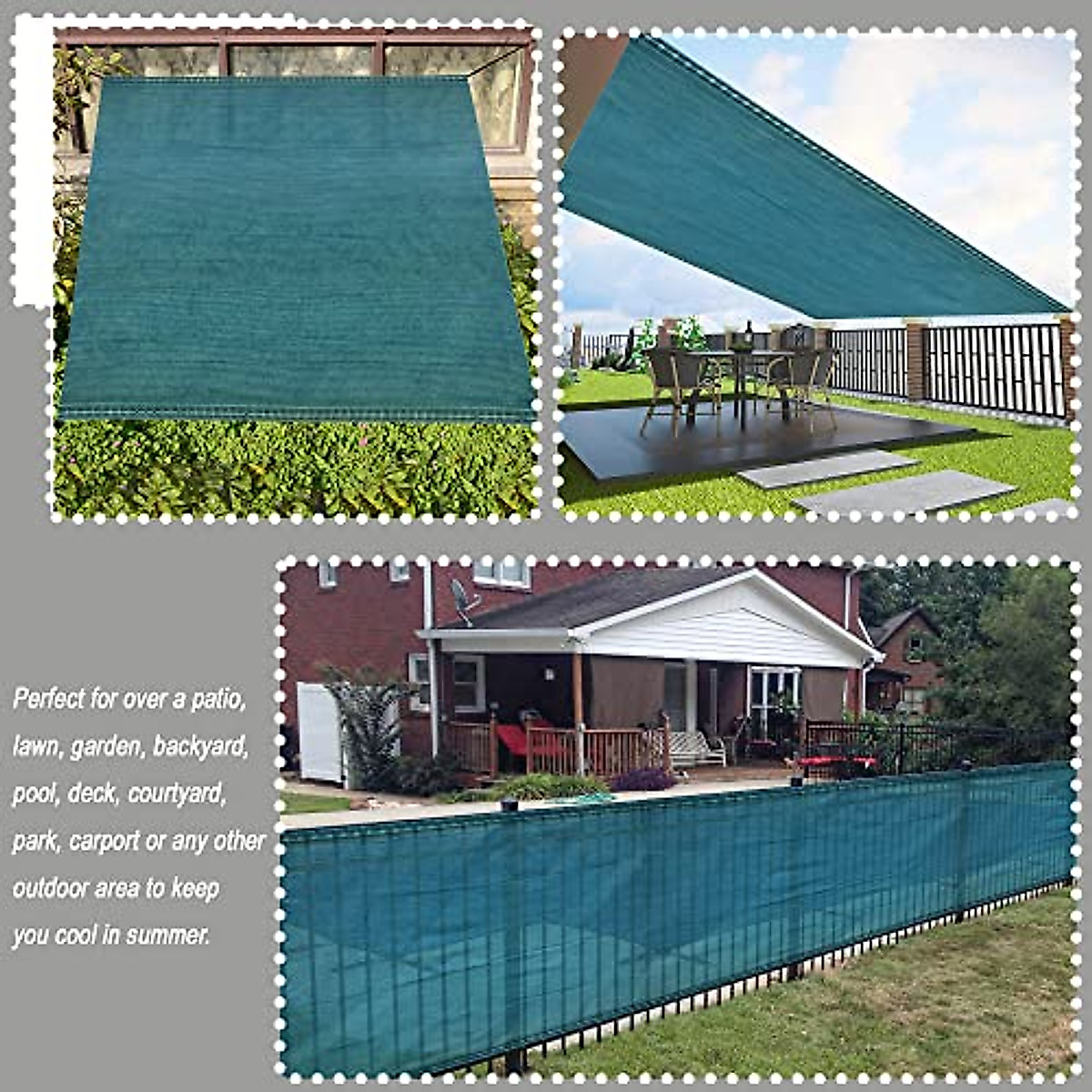 Alion Home 65% DIY Privacy Screen Sun Shade Mesh Windscreen Cloth for Backyard, Patio, Balcony, Garden, Railing, Fence - Green (10' x 12')
