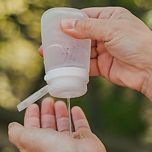 humangear GoToob+ 3-Pack (Medium) | Refillable Silicone Travel Bottle | Locking Lid | Food-Safe Material, Clear/Green/Blue, Medium (2.5 fl.oz.; 74ml)