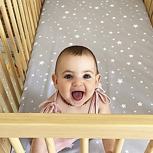 Newton Baby Fitted Mini Crib Sheets (2-Pack) | Organic Muslin Cotton, Breathable & Soft Baby Sheets, Washable Baby Mattress Sheets, Fits Any Mini Sized Crib 24" x 38", Stardust Twilight Grey + White