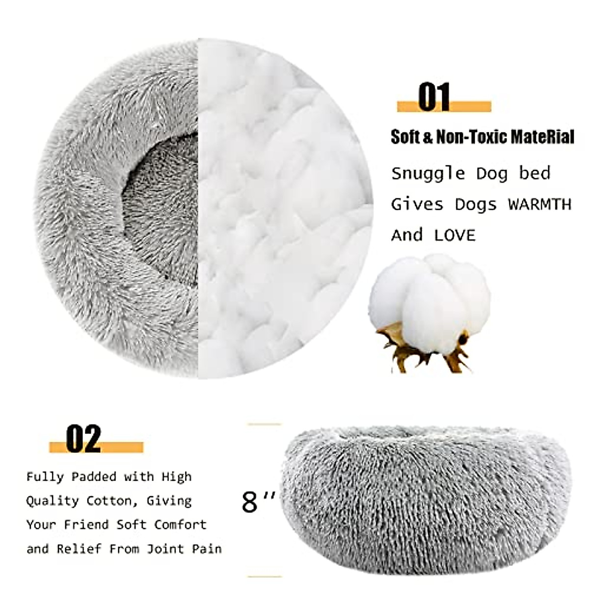 kimpets Dog Bed Calming Dog Beds for Small Medium Large Dogs - Round Donut Washable Dog Bed, Anti-Slip Faux Fur Fluffy Donut Cuddler Anxiety Cat Bed(20")