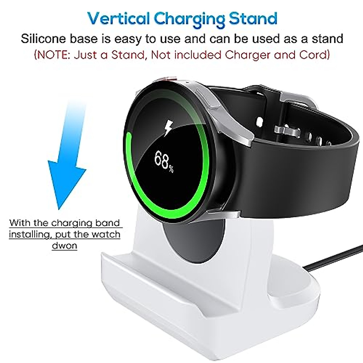 Stand for Samsung Galaxy Watch 7 40,44mm /Watch Ultra/Watch 6 Classic/Watch 5/Watch 5 Pro Charger,Non-Slip Silicone Charger Dock Accessories Support Charging Holder -White, Charger Cable Not Included