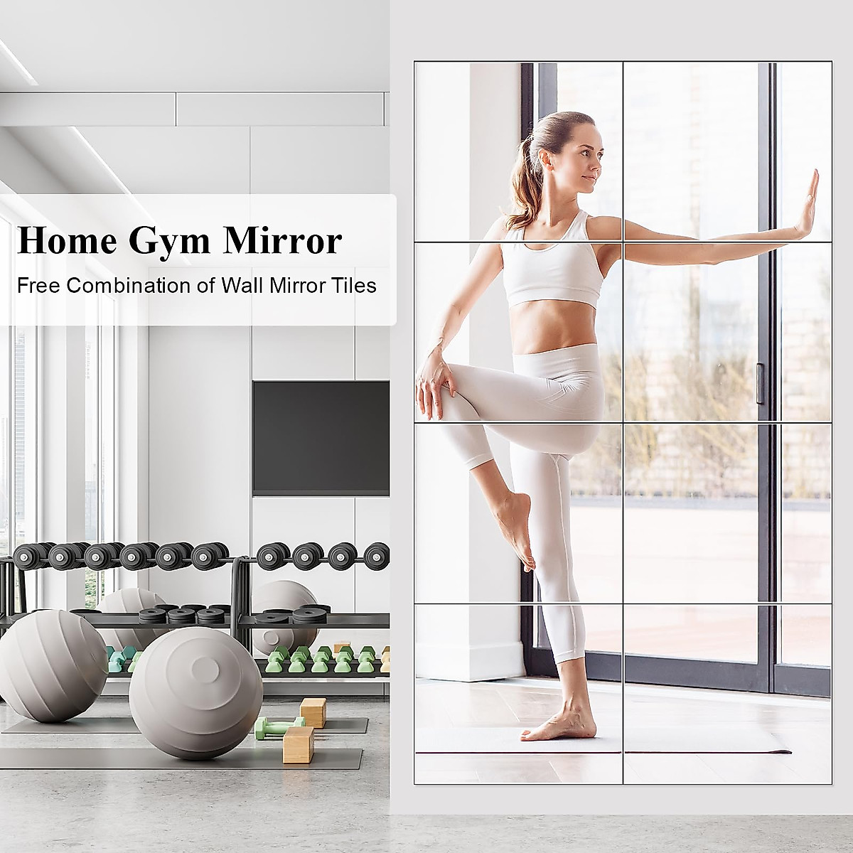 POASAS Mirror Full Length, 14x12 Inchx8PCS Wall Mirror Tiles,Full Body Mirror,Acrylic Shatterproof Mirrors for Bedroom,Door,Home Gym,Kids