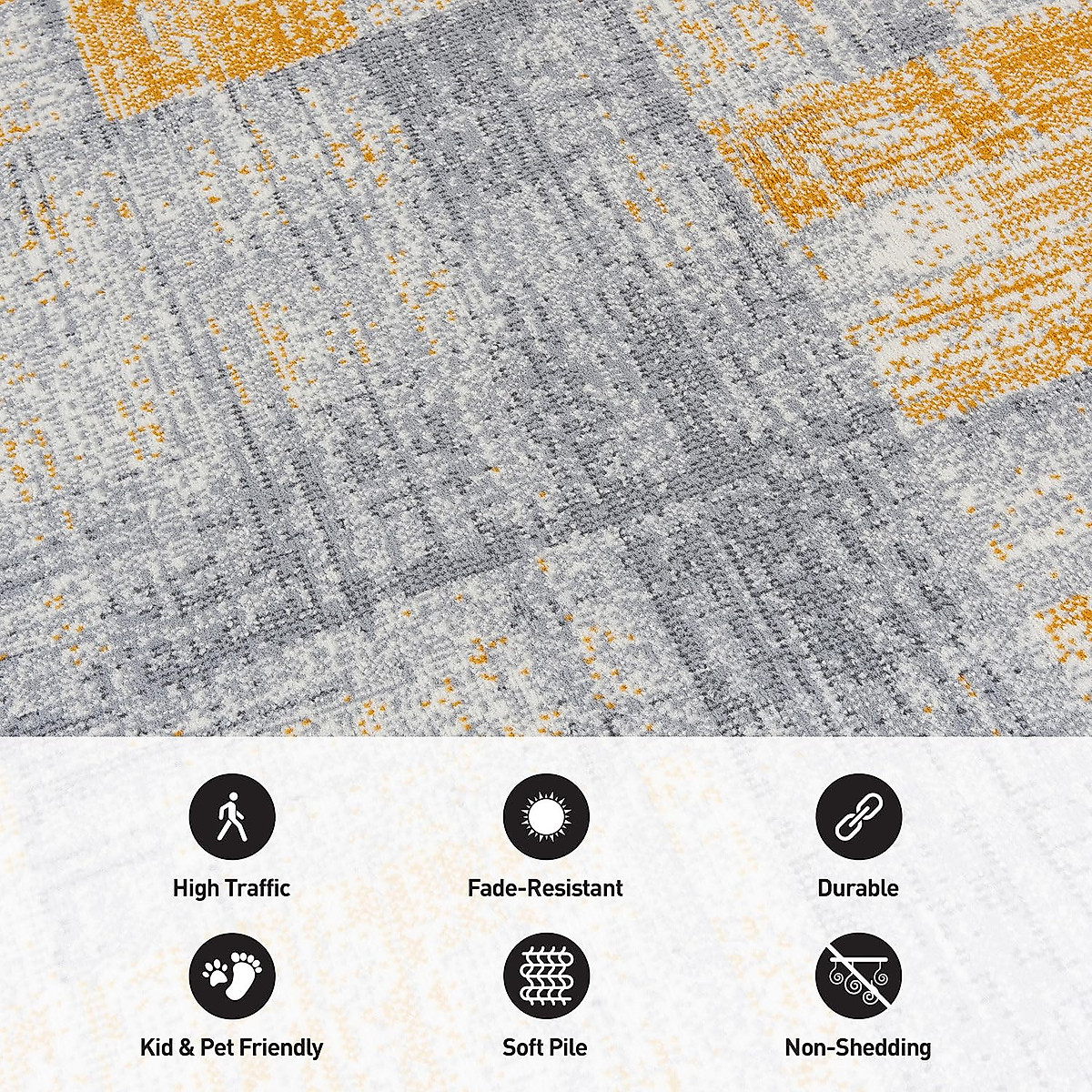 Rugshop Contemporary Distressed Design Soft Area Rug Yellow