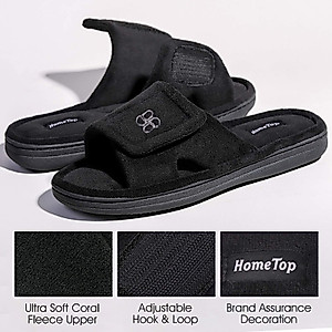 HomeTop Men's Comfortable Coral Velvet Memory Foam Open Toe Slipper Summer Indoor Outdoor Anti-Skid House Shoes with Adjustable Hoop and Loop(11-12, Black)