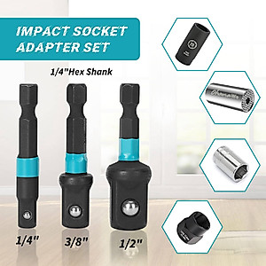 V2ine 10 Pcs Impact Driver Bit Adapter Set,5 PCS Strong Magnetic Screwdriver Bit Holder 2.4 Inch Extension + 6Inch Magnetic Screwdriver Bit Holder Extension + 3Pcs Socket Adapter Set With Tough Case
