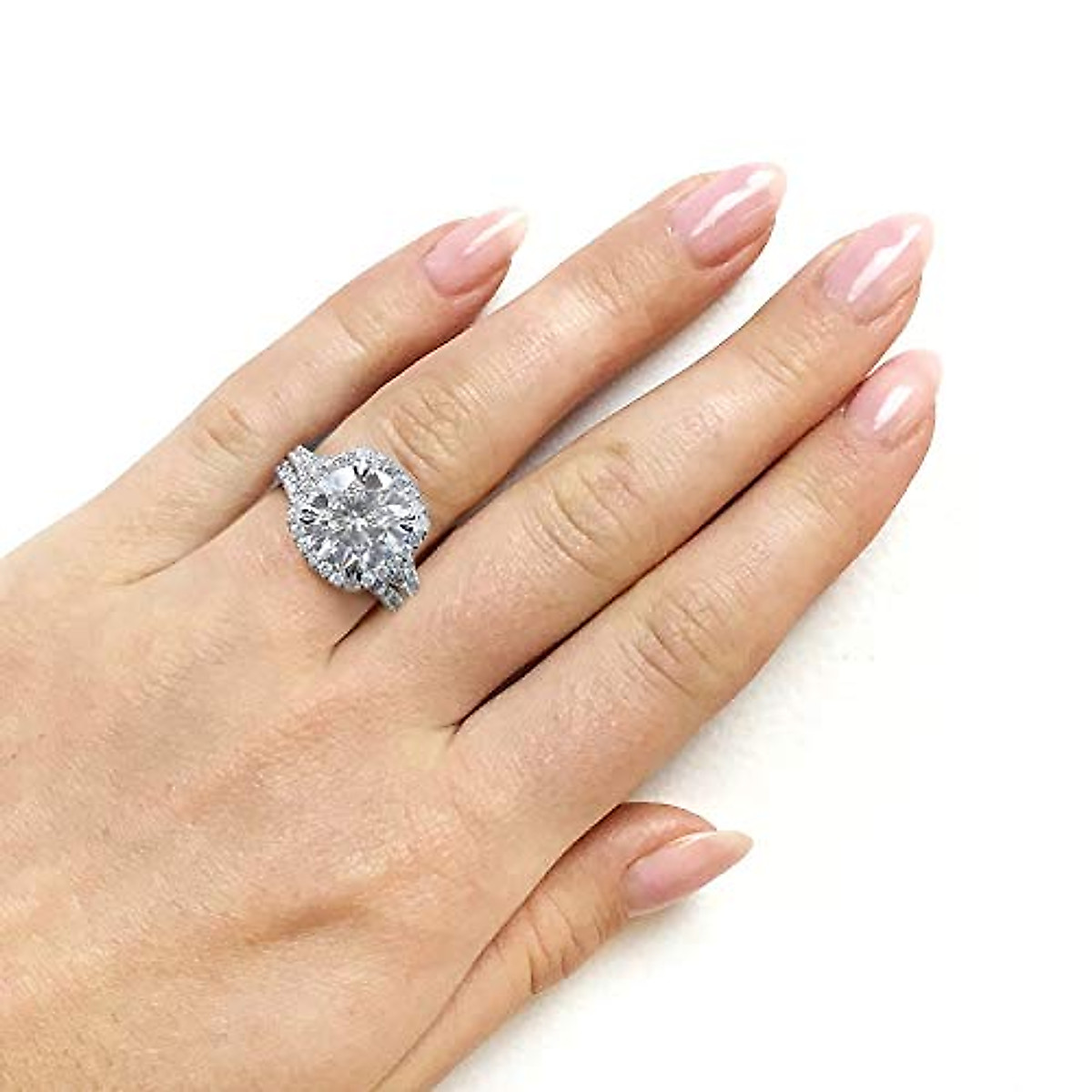 Kobelli Round Forever One Moissanite Cushion Halo Bridal Wedding Set 4 CTW 14k White Gold, 9.5