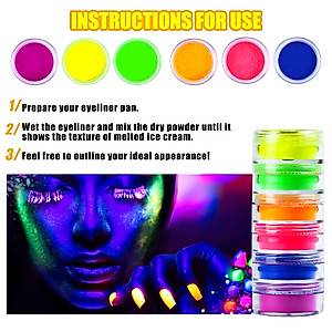 Beteligir 6 colors Neon Pigment Eyeshadow Powder, FindinBeauty UV Glow Blacklight Mixed Bright True Colors Eye Shadow Pigments, Neon Pigment Eyeshadow Powder for Christmas Face Body Makeup