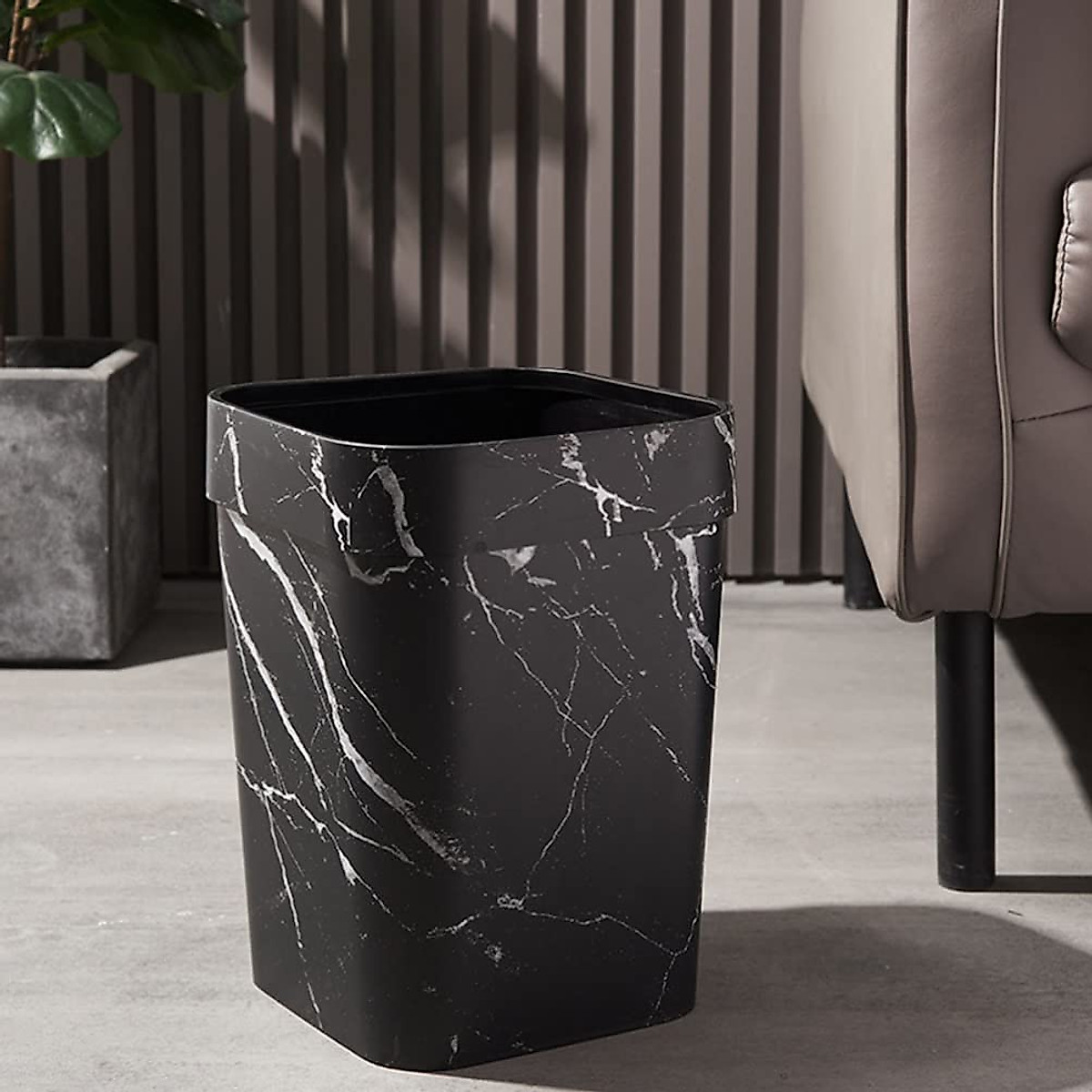 Zerodeko Waste Basket Square Small Trash Can Plastic Small Wastebasket Black Garbage Container Bin Garbage Can for Home, Kitchen, Bathroom, Office (14 L) Black Bathroom Decor