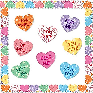 Haooryx 76Pcs Teacher Appreciate Sweet Conversation Heart Cutouts Bulletin Board Set Candy Heart Paper Cut-Outs Border Trim Bulletin Cardboard for Teacher Appreciate Party School Blackboard Wall Decor