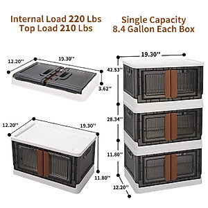 Storage Bins with Lids, Collapsible Plastic Storage Containers for Closet Organizers and Storage, Stackable Storage Bins with Wheels, Folding Storage Boxes Set, Christmas Organization (8.4Gal-3Pack)