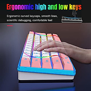 Snpurdiri 60% Wired Gaming Keyboard, True RGB Backlit Ultra-Compact Mini 61 Keys Keyboard for PC/Mac Gamer, Typist, Travel, Easy to Carry on Business Trip(Pink-White)