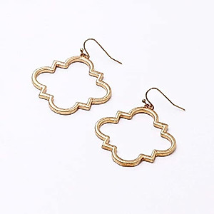 POMINA Quatrefoil Clover Gold Dangle Drop Earrings Gold Silver Two Tone Textured Trendy Fashion Earrings for Women