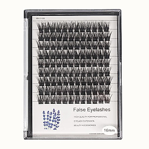 Hannahool Large Tray -D Curl Handmade Thick Base Natural Long Individual False Eyelashes Dramatic Cluster Lashes Makeup Full Volume Eye Lashes Extensions Wide Stem (16mm)
