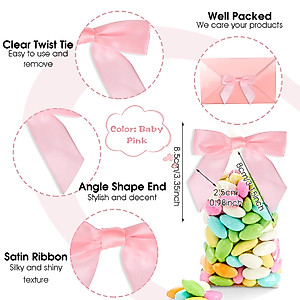 Nogeqi 50 PCS Mini Pink Bows for Crafts Twist Tie Bows for Treat Bags 3.35inch Small Ribbon Bows Small Pink Bows for Gift Wrapping Baby Shower Halloween Christmas Candy Bags Decoration