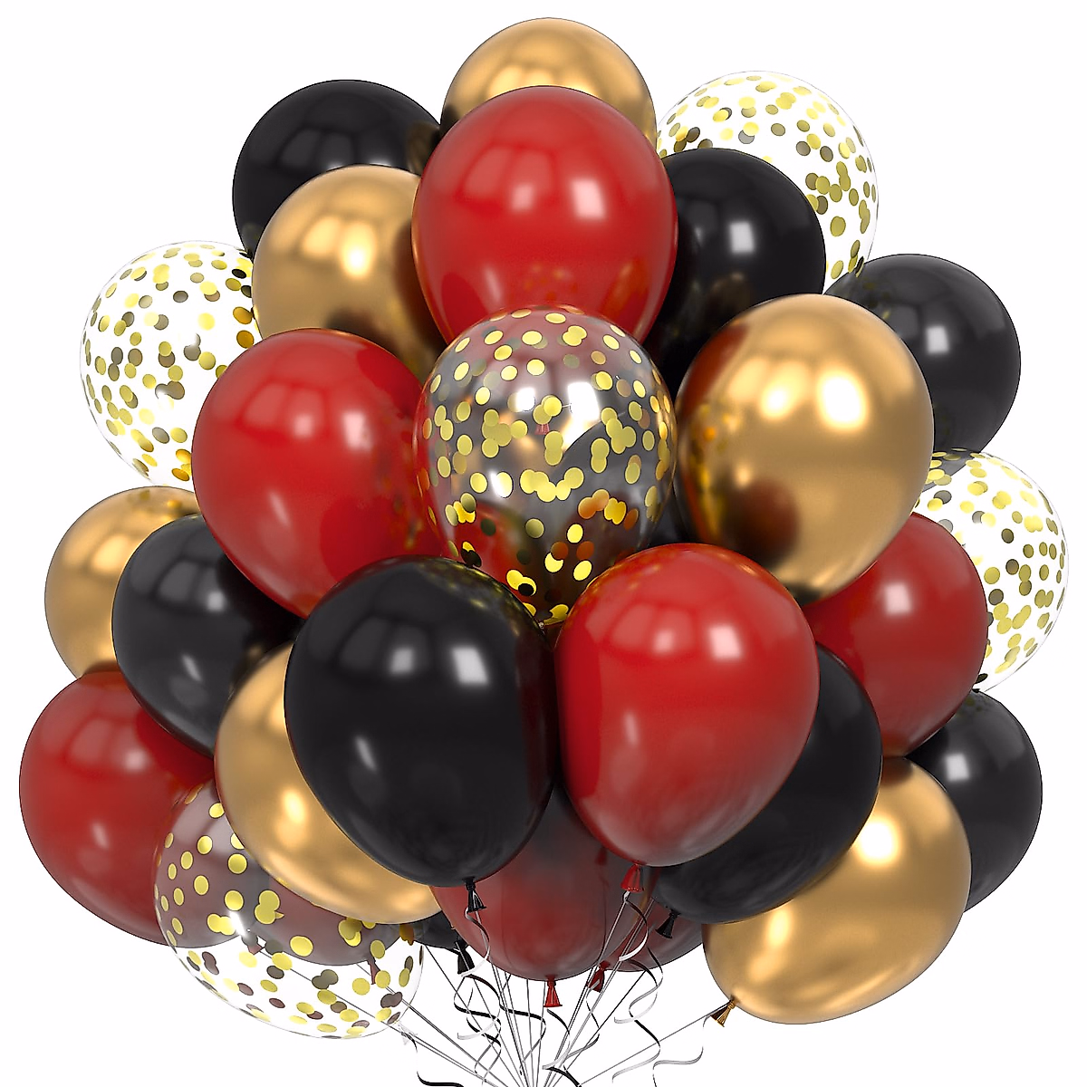 Red Black and Gold Balloons, 60Pcs 12 Inch Red Black Party Balloon with Confetti Balloons for Birthday Gender Reveal Wedding New Year Christmas Party Decoration