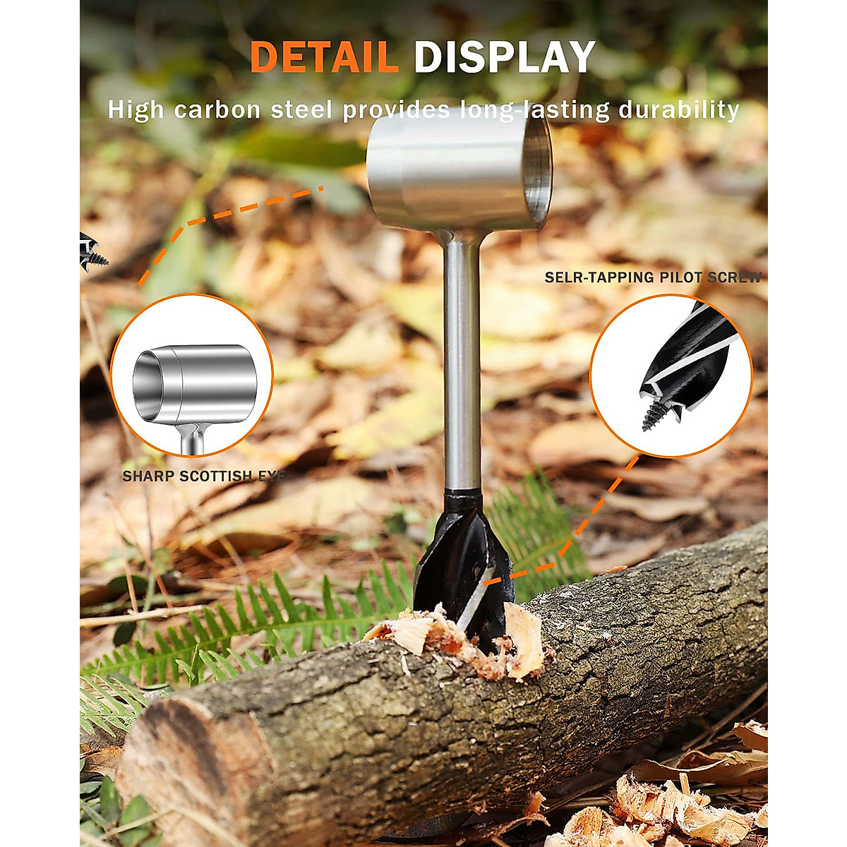 BURTOK Bushcraft Hand Auger Wrench, Heavy-Duty Scotch Eye Wood Auger, Hand Auger Wood Drill, Manual Hole Maker Multitool with Leather Case for Camping, Outdoor, Hiking