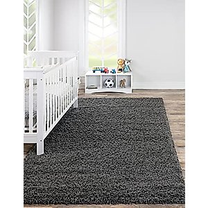 Rugs.com - Über Cozy Solid Shag Collection Rug – 9' x 12' Graphite Gray Shag Rug Perfect for Living Rooms, Large Dining Rooms, Open Floorplans