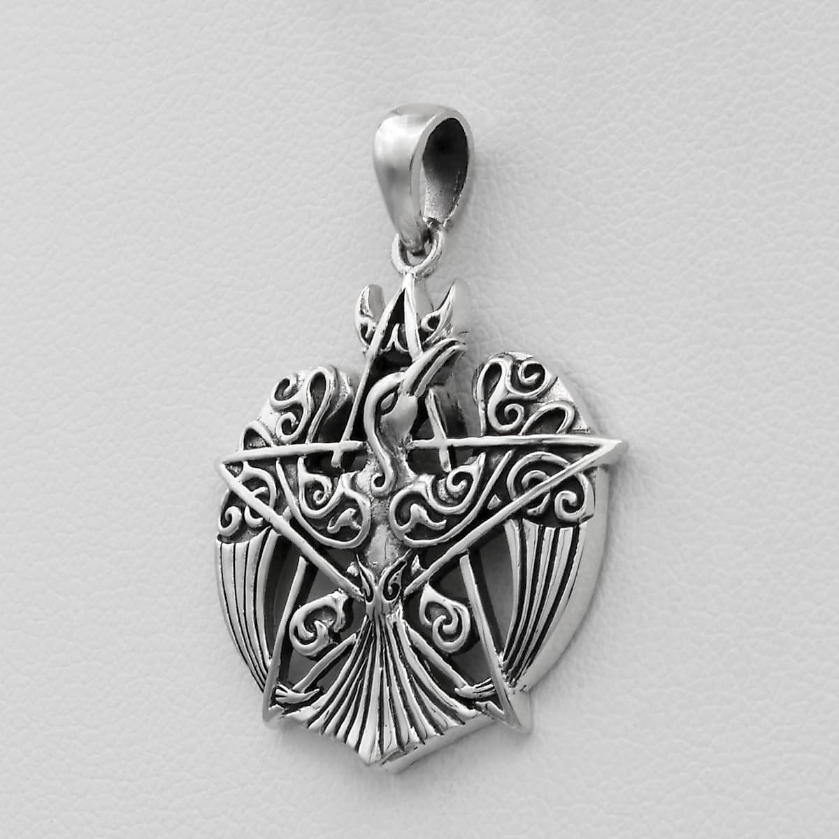 Dryad Design Raven Moon Pentacle Pendant 1" - Sterling Silver Gothic Wiccan Pagan Raven Jewelry